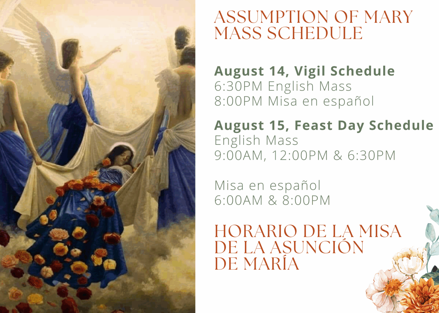 Assumption of Mary Mass Schedule - Saint Thomas The Apostle Catholic Church
